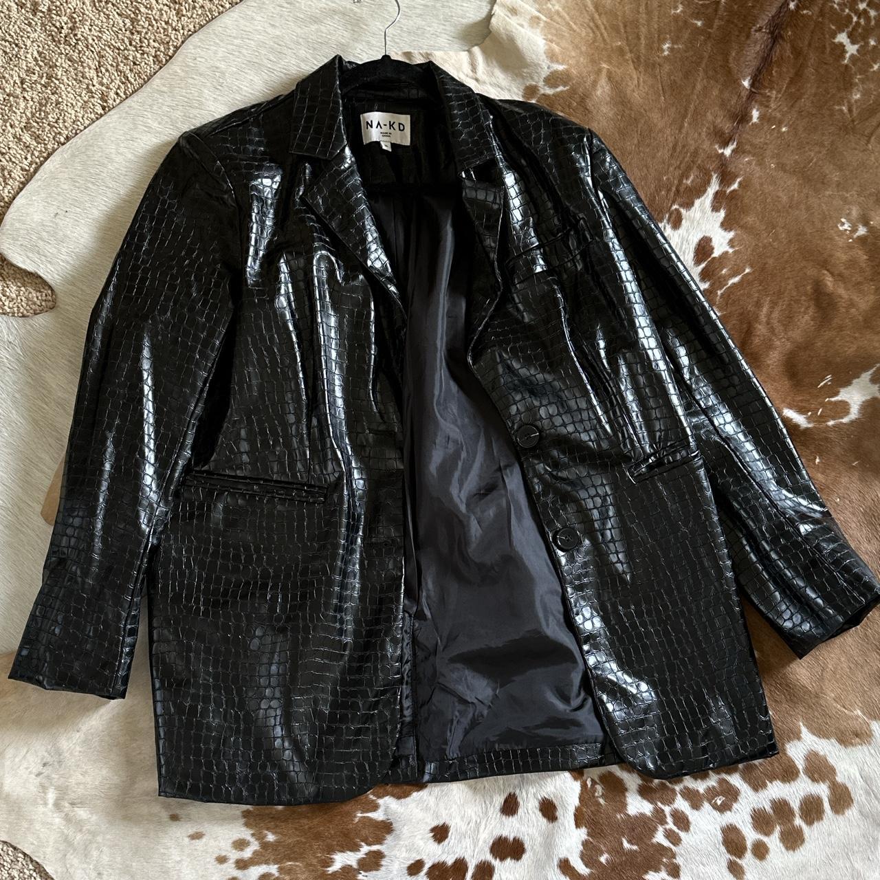Faux patent leather snakeskin blazer, worn a few... - Depop