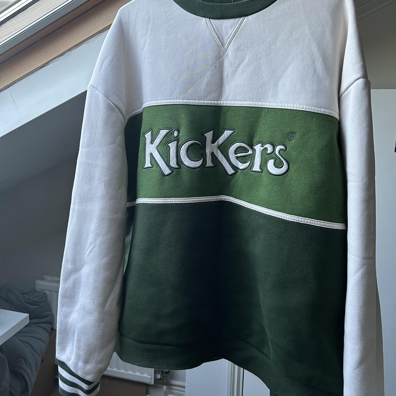 kickers cream and green sweatshirt thick material... - Depop