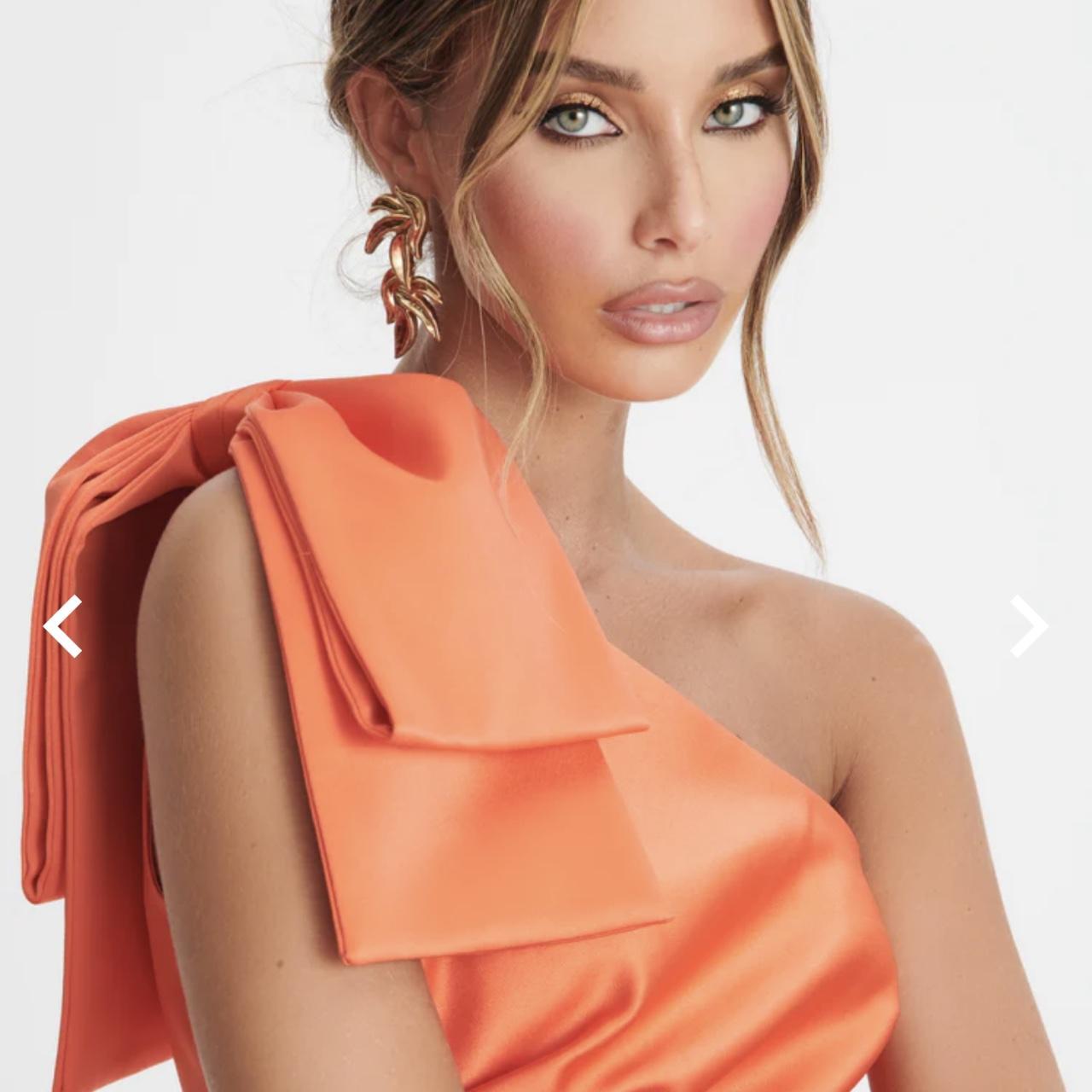 Lavish Alice Binder satin bow midi dress in coral... - Depop