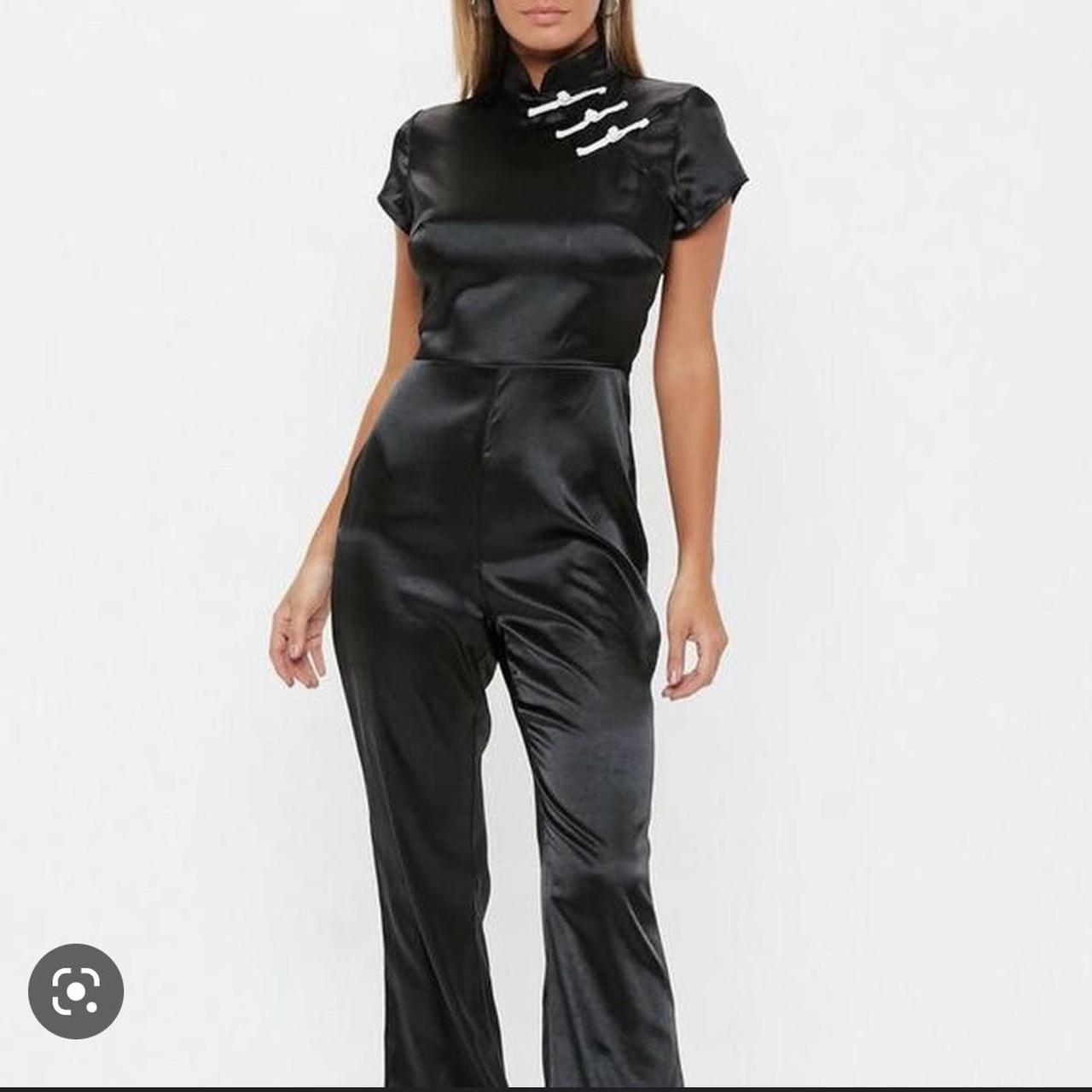 Black satin oriental style jumpsuit. Never worn, too... - Depop