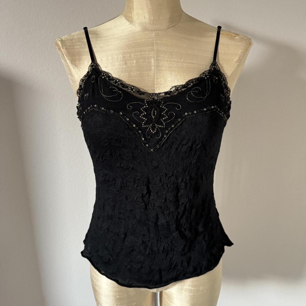 vintage y2k Xhilaration black and gold lace cami... - Depop