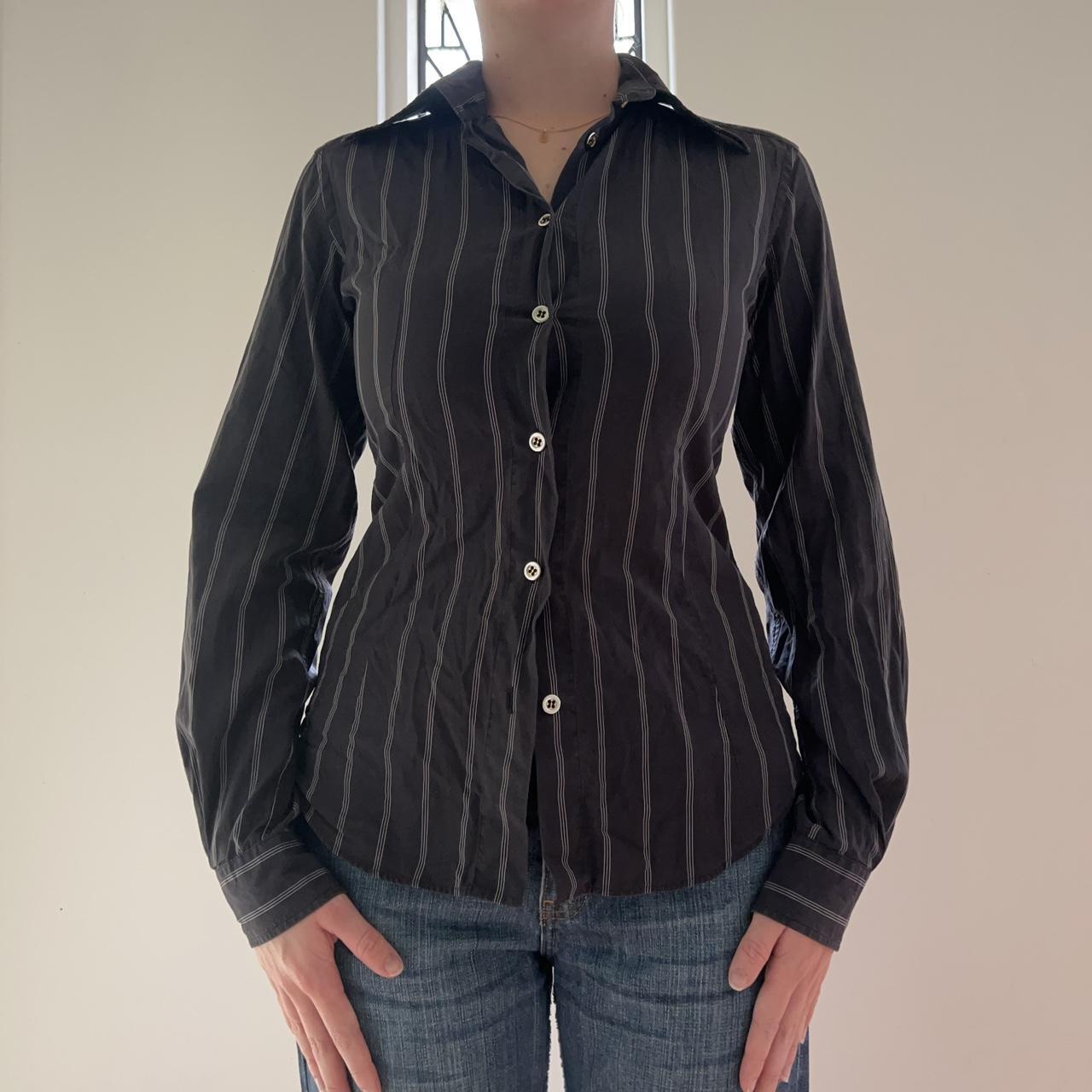 black pinstripe button-up ☆ perfect for corporate... - Depop