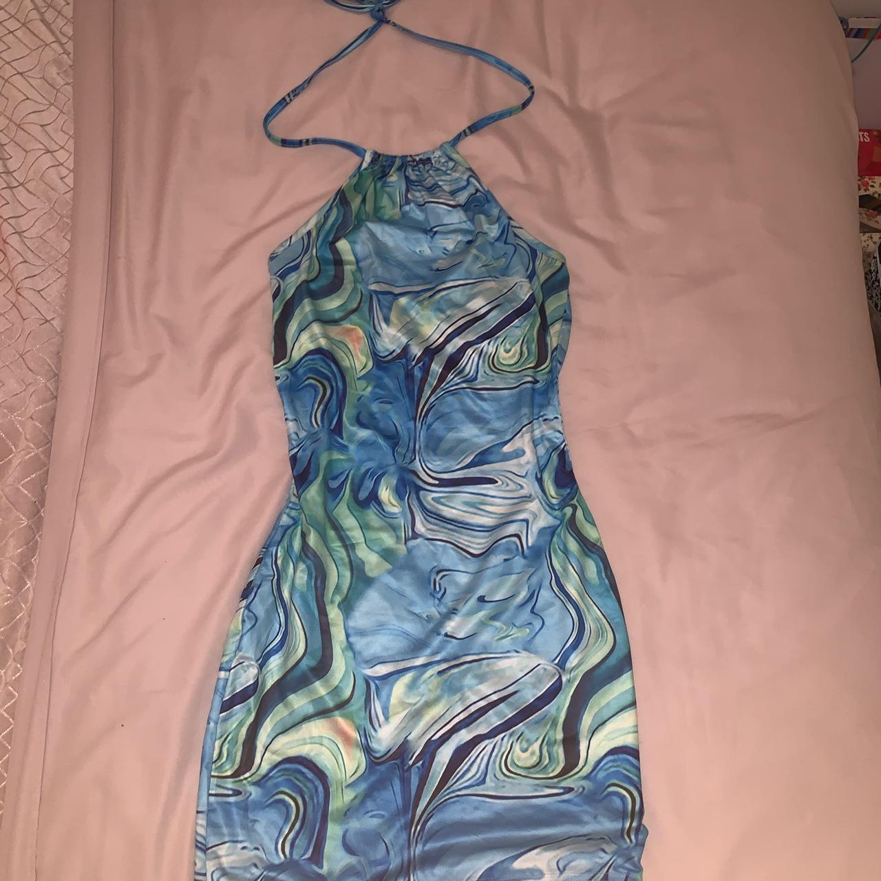 Shein size 6 xs blue marble mini bodycon dress - Depop