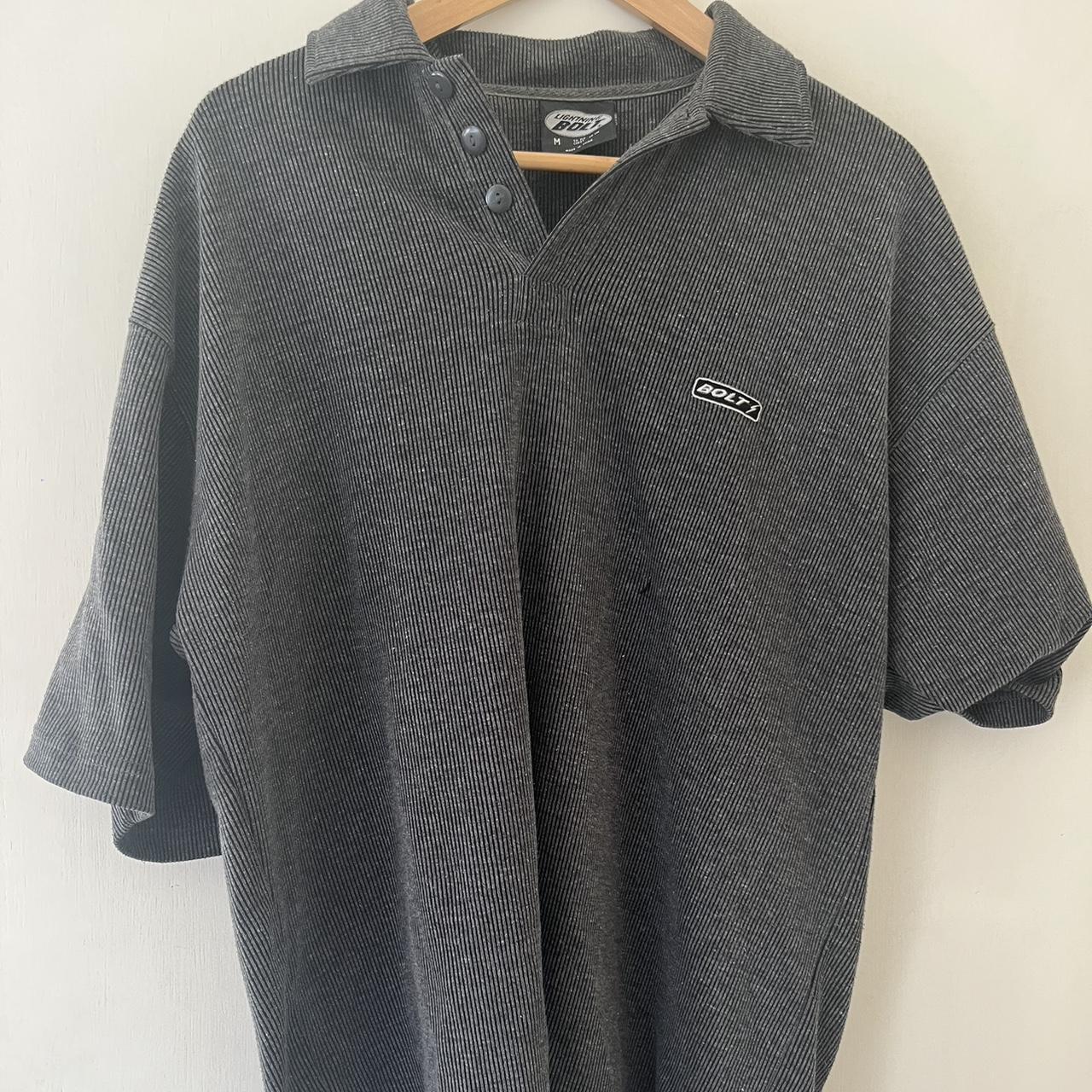 oversized grey collared polo Bolt shirt (tag says M... - Depop