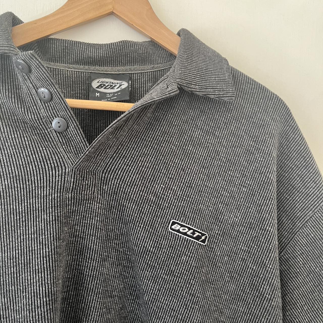 oversized grey collared polo Bolt shirt (tag says M... - Depop