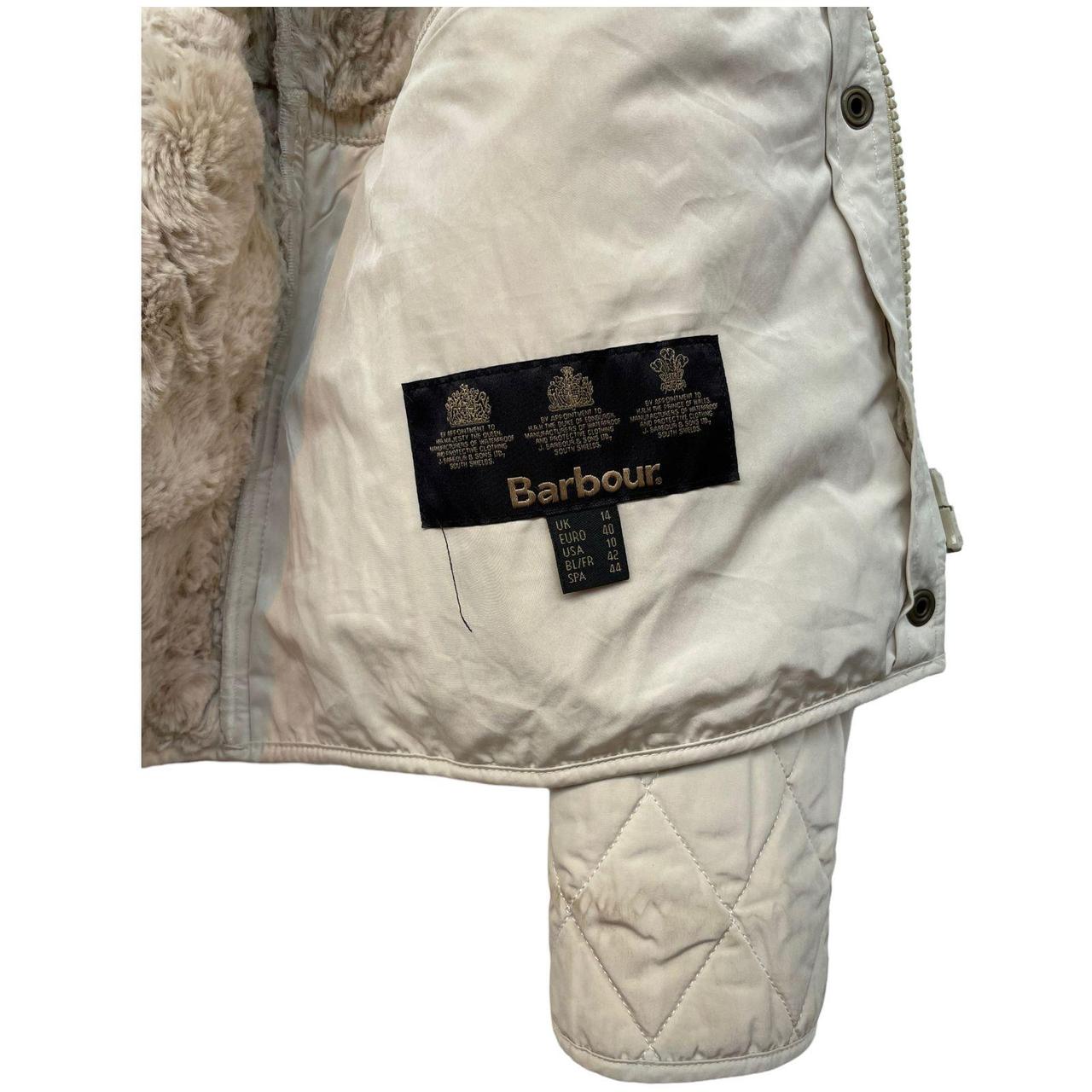 Barbour Quilted Jacket Cream Beige with Faux Fur... - Depop