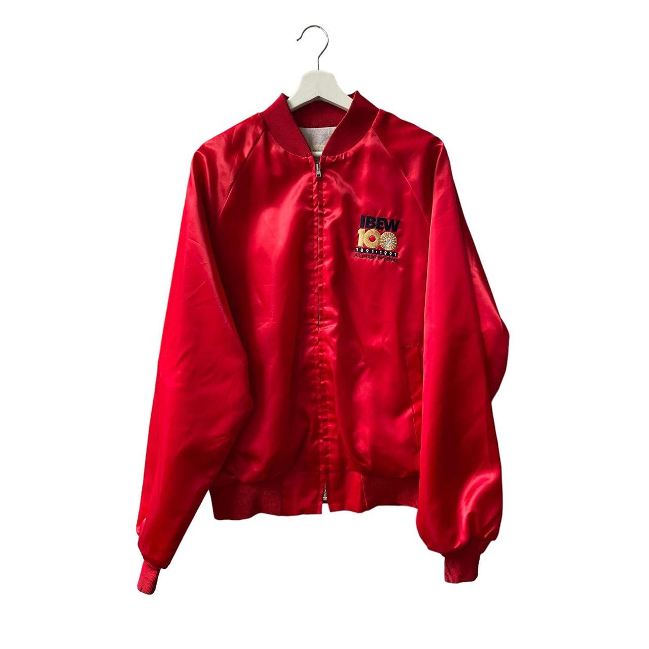 American Varsity Bomber Jacket Red Nylon Buttoned... - Depop