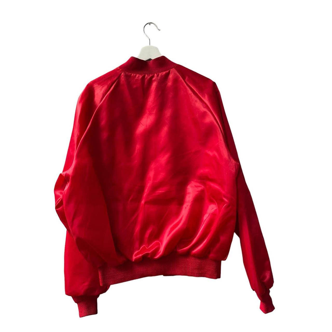 American Varsity Bomber Jacket Red Nylon Buttoned... - Depop