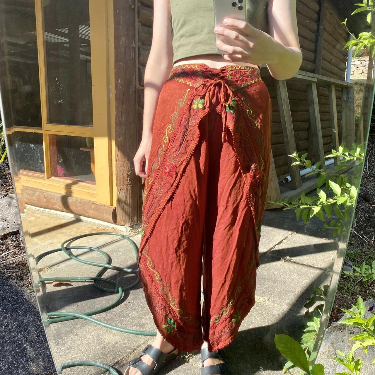gorgeous & unique burgundy hippy pants! bundle to... - Depop