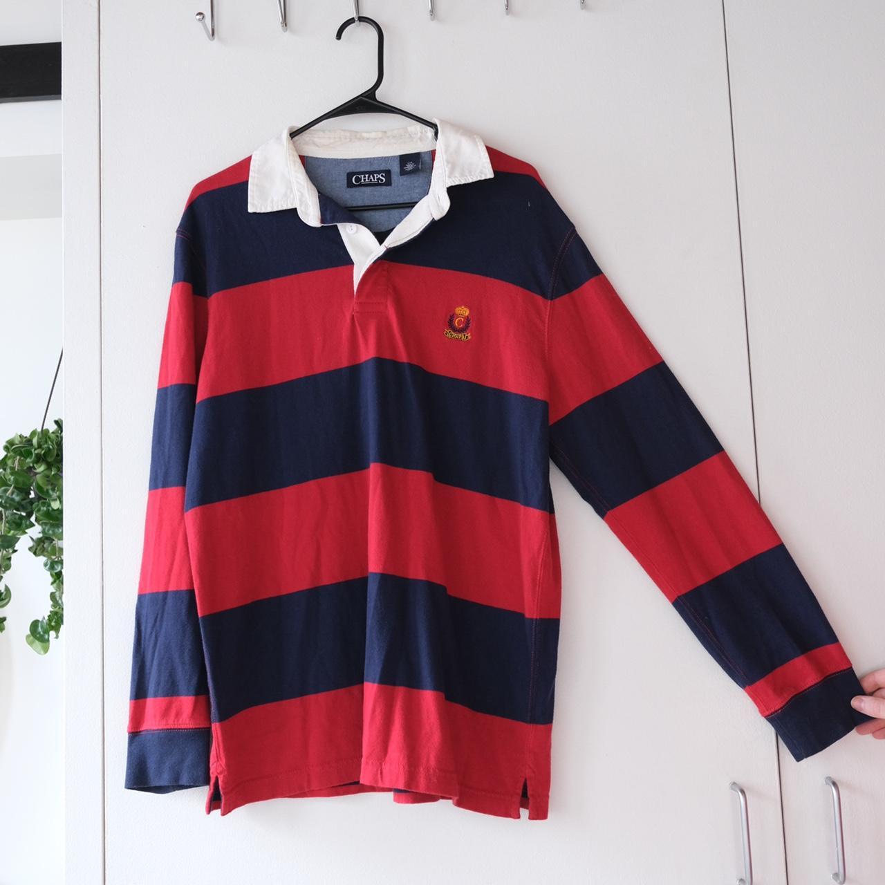 black and red wide stripe long sleeve Chaps rugby... - Depop