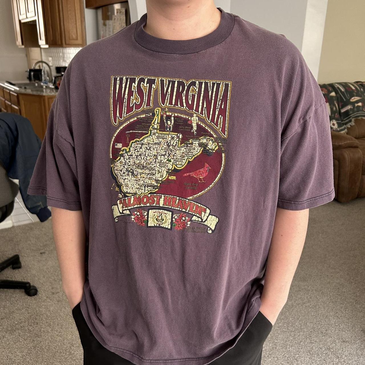 Vintage cracked faded purple West Virginia tshirt.... - Depop
