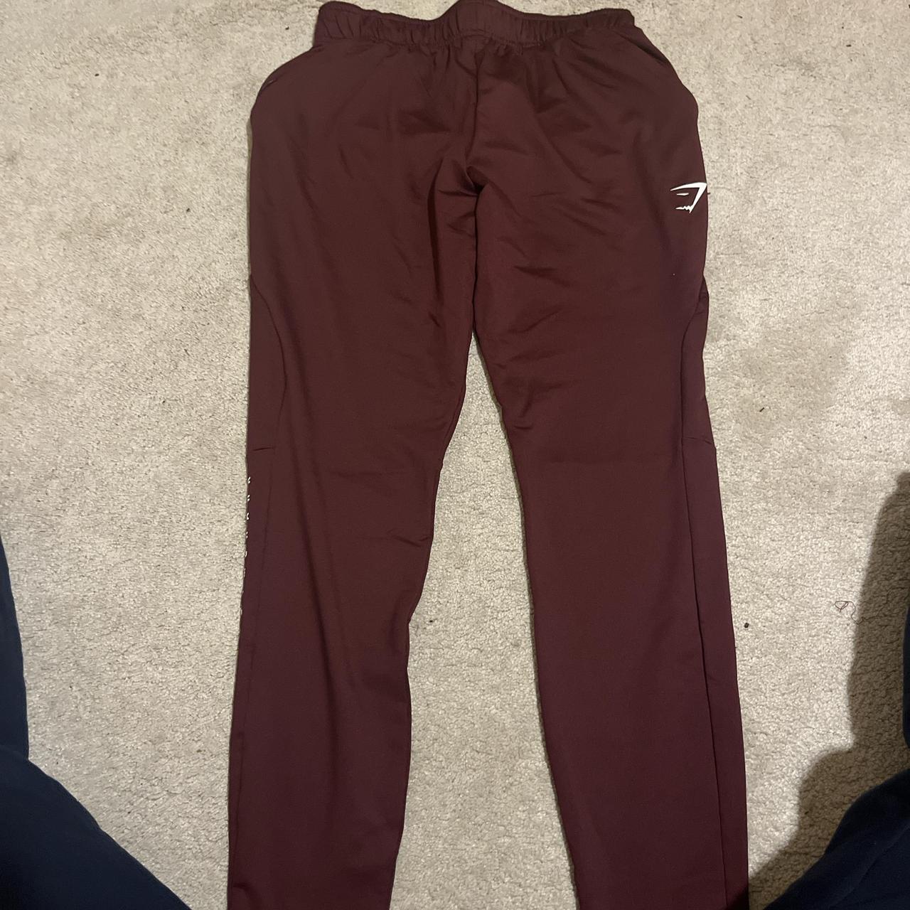 maroon gym shark joggers! size small, they have... | Depop