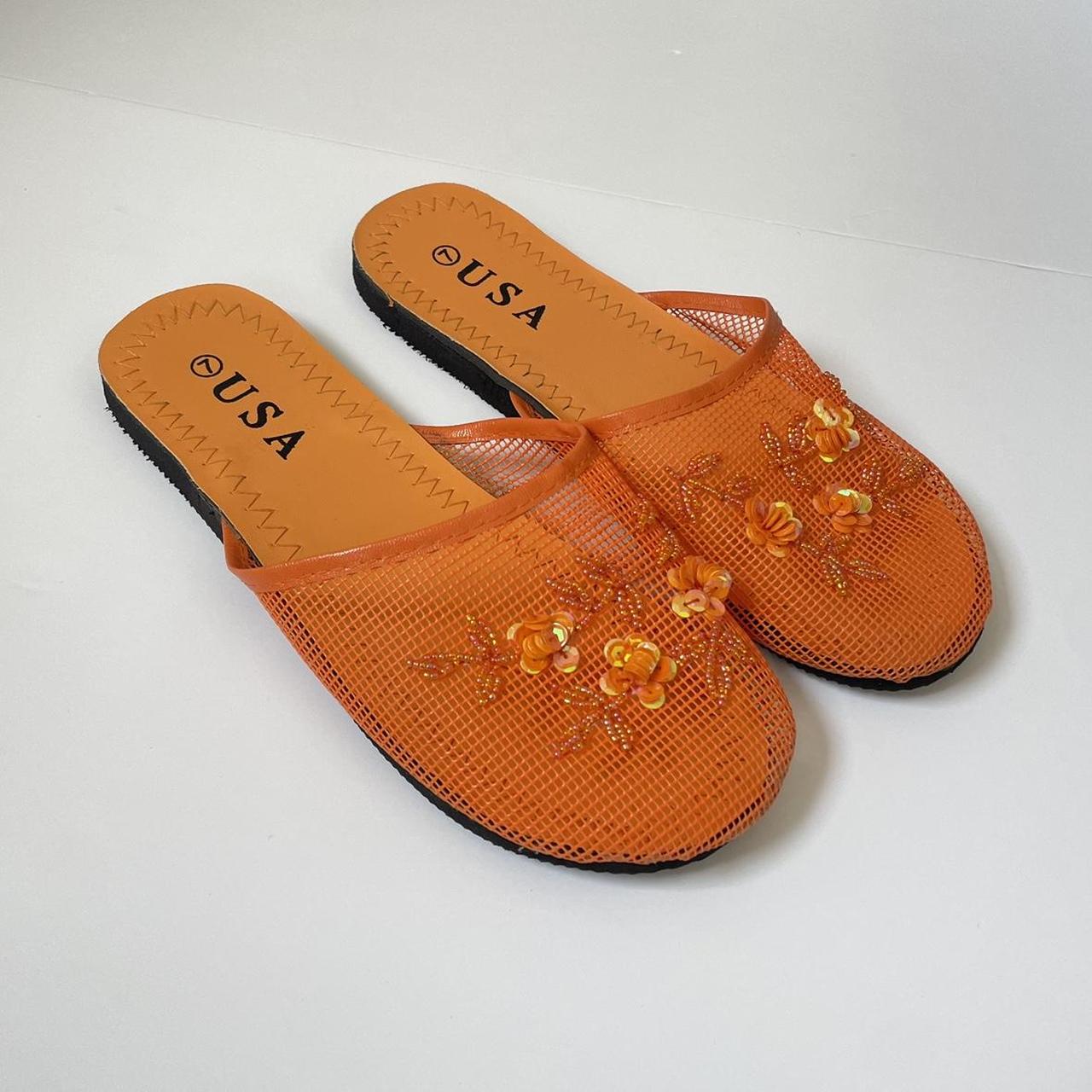 orange mesh beaded slippers cutie little... - Depop