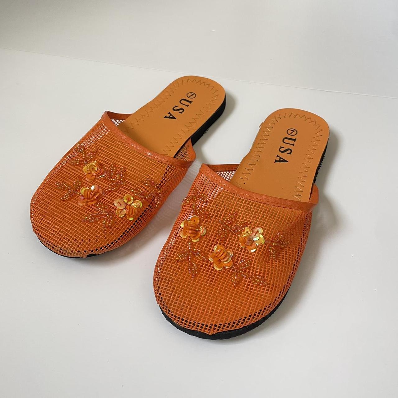 orange mesh beaded slippers cutie little... - Depop