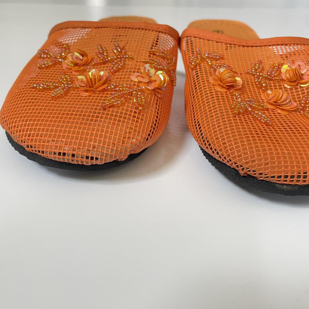 orange mesh beaded slippers cutie little... - Depop