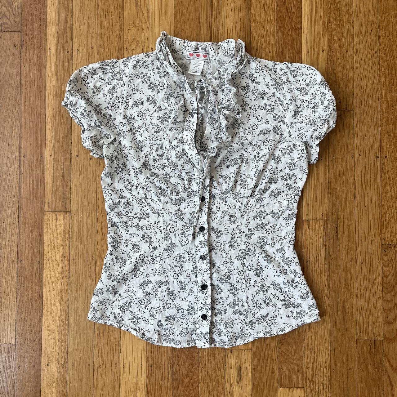 trixi floral toile high collar ruffle blouse. has... - Depop