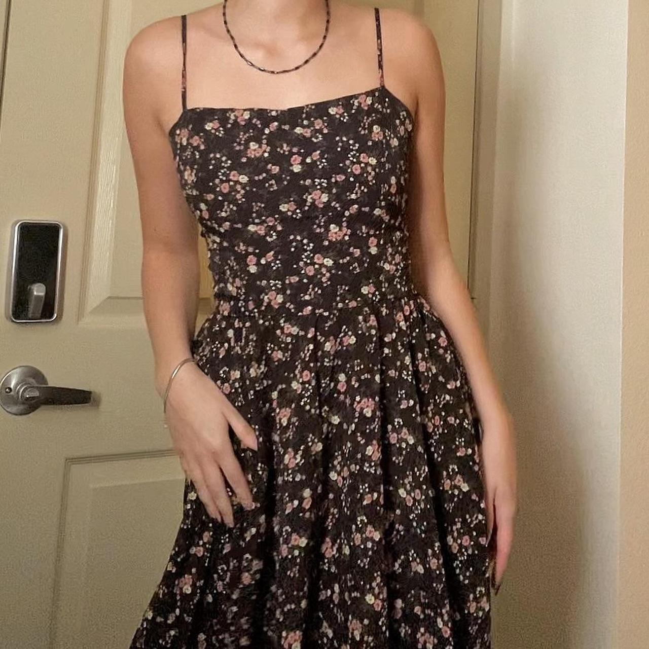 Subdued sundress. Beautiful floral pattern black... - Depop