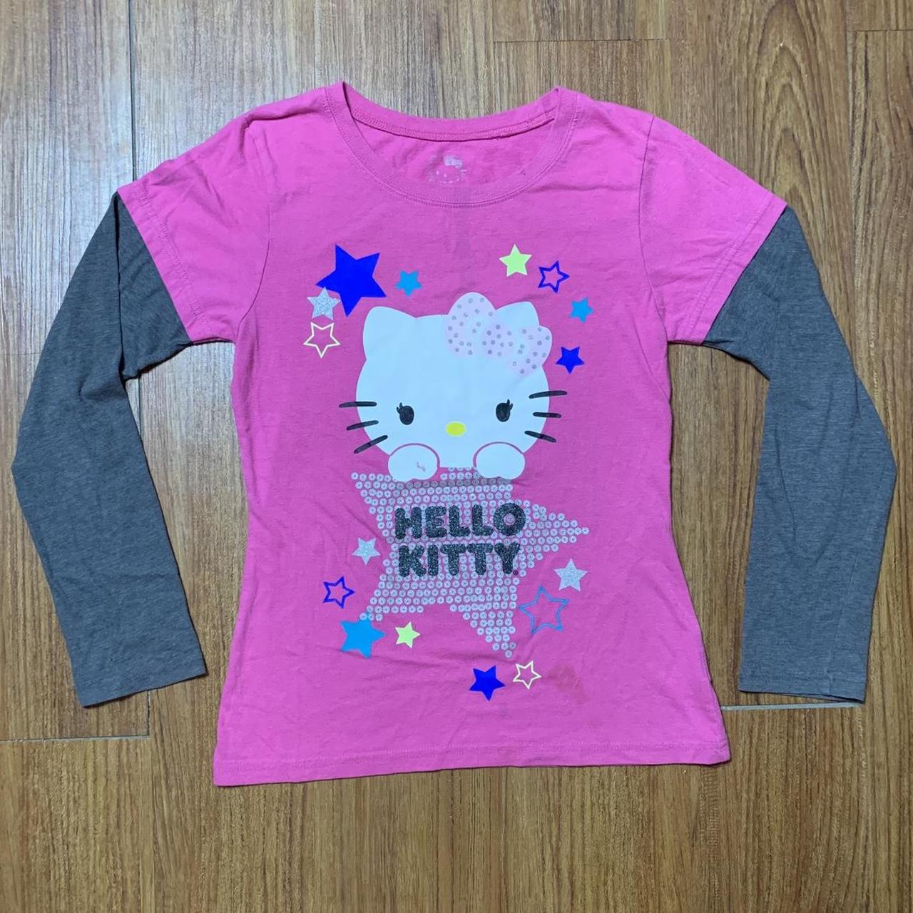 pink & grey hello kitty layered long sleeve with... - Depop