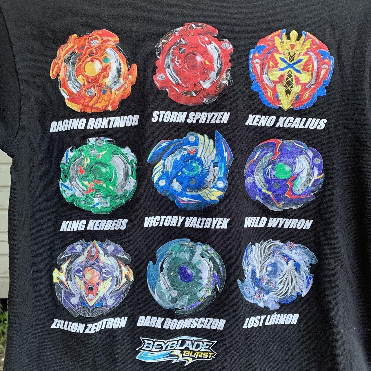 Y2k beyblade burst shirt with names of beyblades on... - Depop