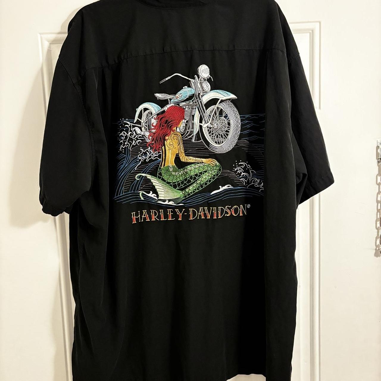 Vintage Harley Davidson mermaid button-down shirt... - Depop