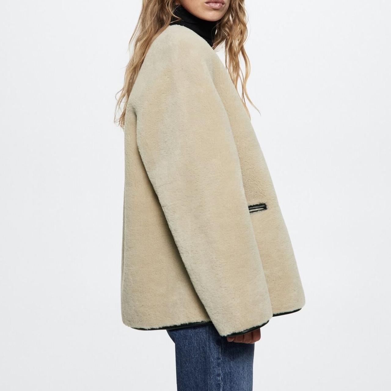 Mango cream shearling jacket with pockets... - Depop