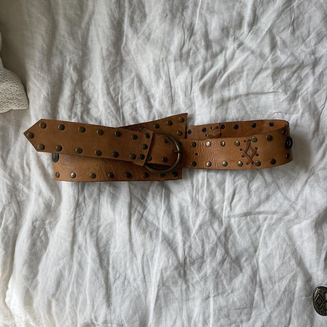 Vintage chunky leather belt - Depop