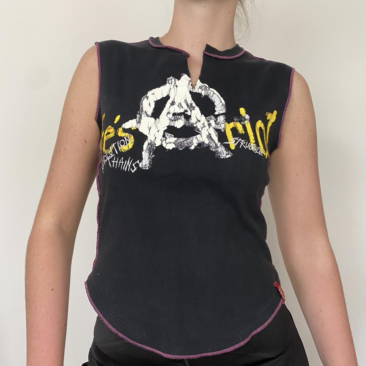 Miss Sixty Y2k black graphic vest top 'Lifes A Riot'... - Depop