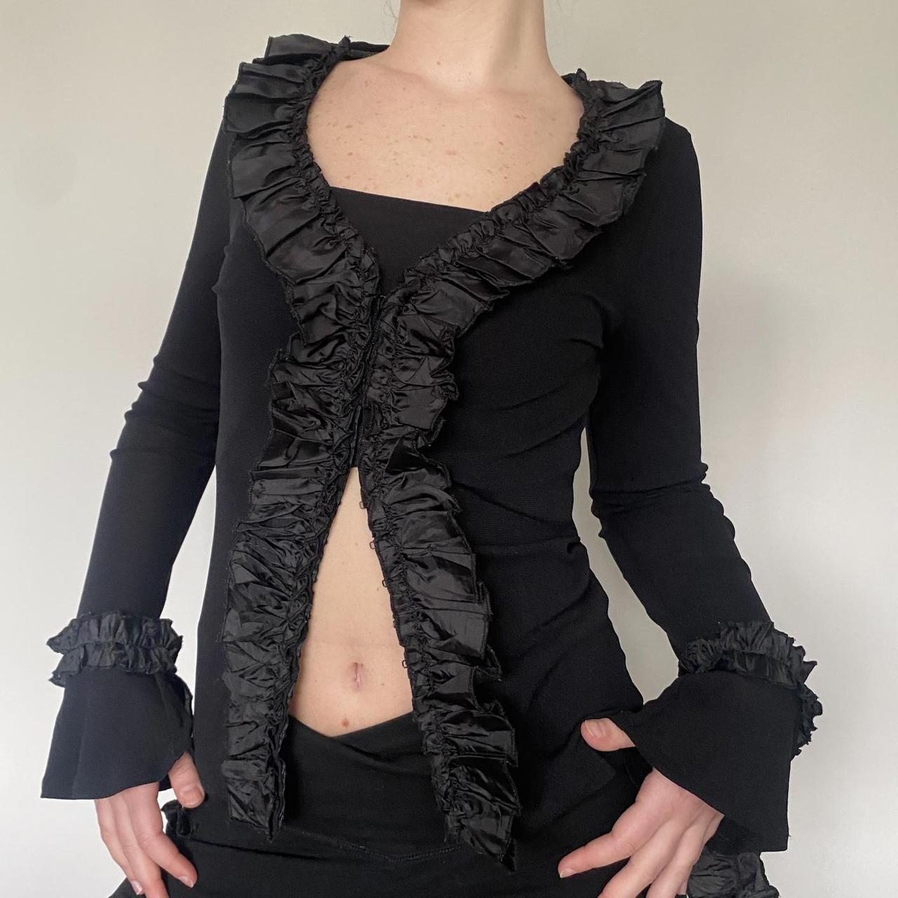 Y2k black sheer mesh ruffle top Hook & eye... - Depop