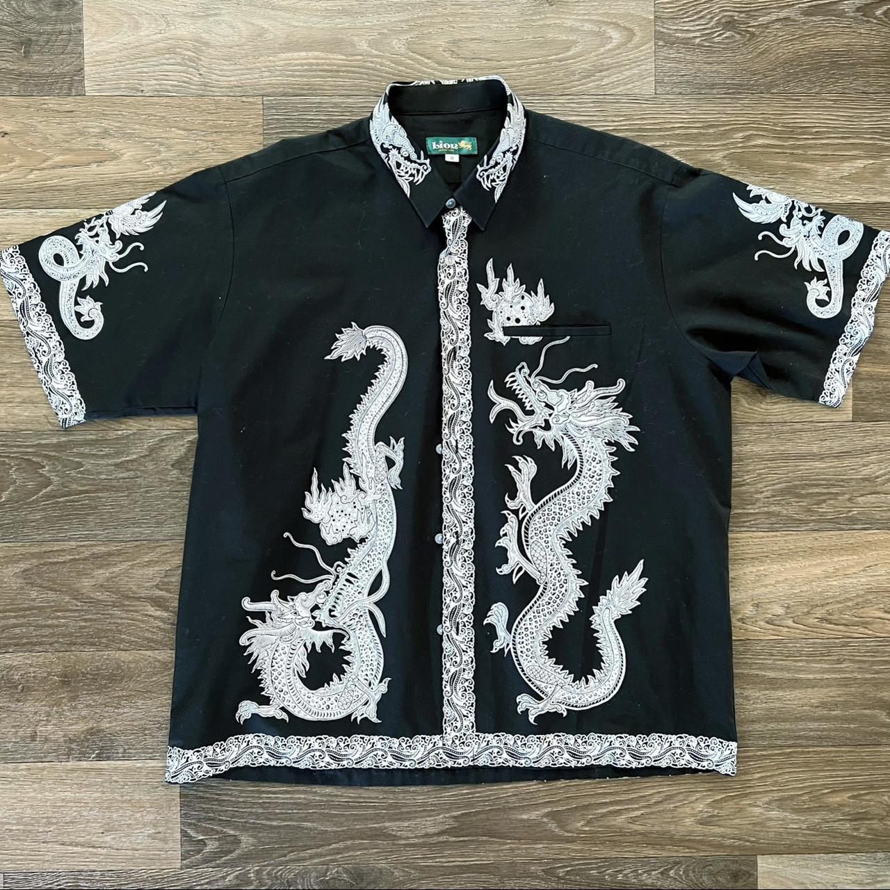 Vintage Lion Singapore dragon button up shirt!... - Depop