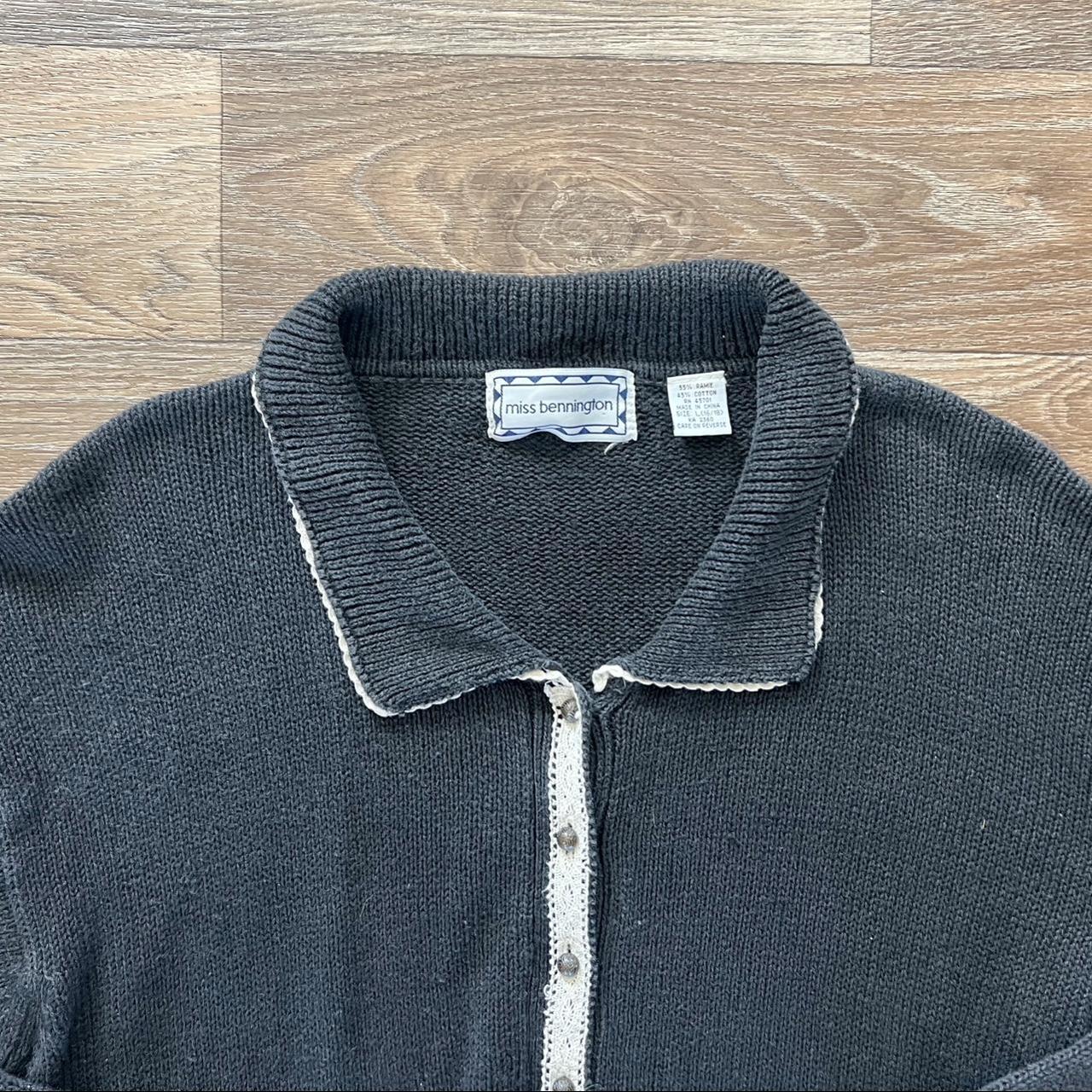 Vintage black knitted cardigan sweater with collar,... - Depop