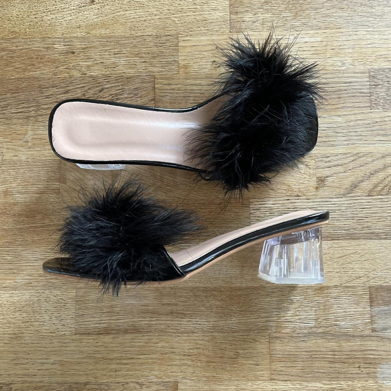 Fluffy mules with clear perspex kitten heel. -... - Depop