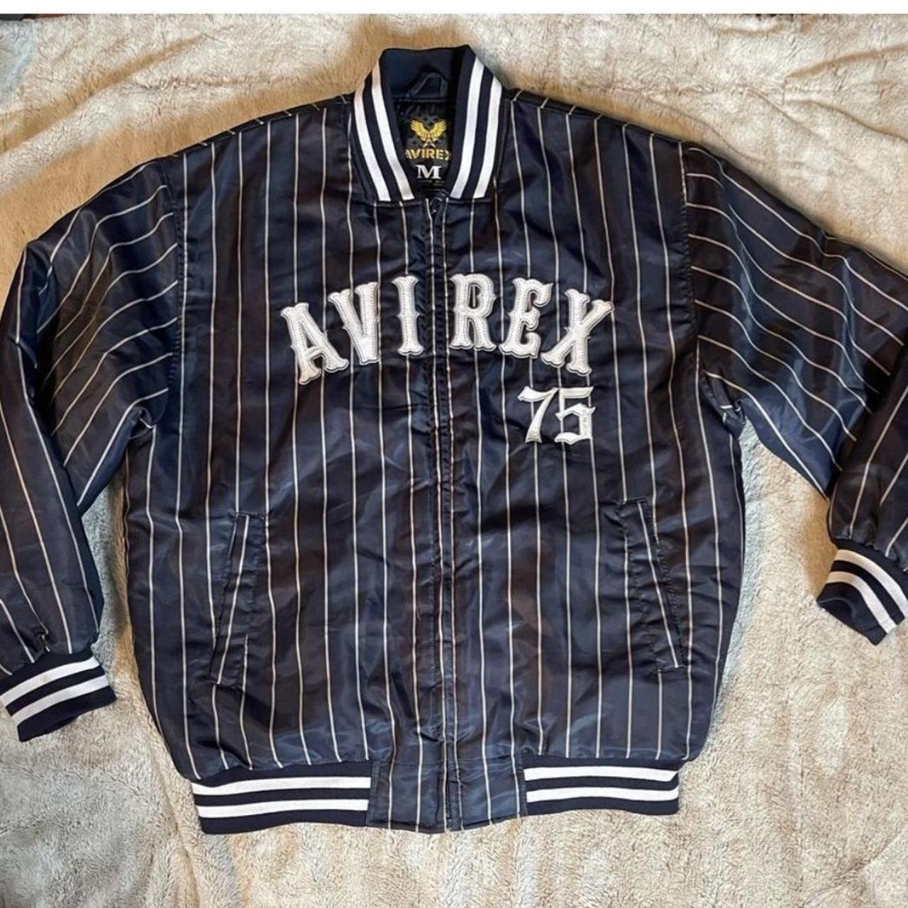Avirex pinstripe bomber full zip coat/jacket Size M... - Depop