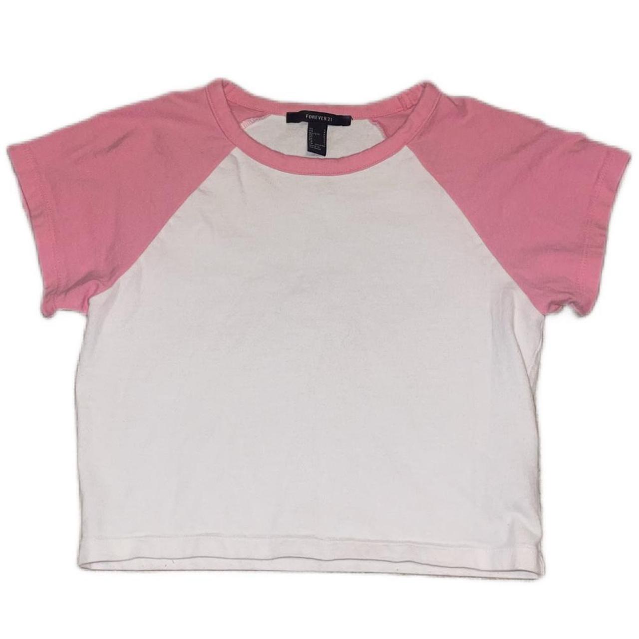Forever 21 Pink and White Baseball Tee - brand:... - Depop