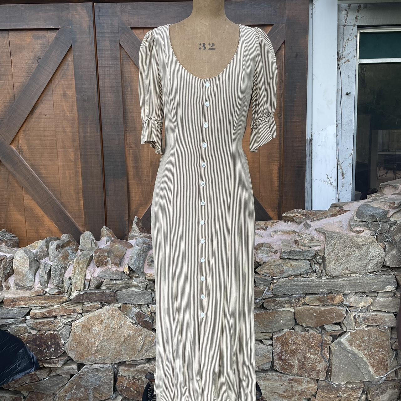 Christy Dawn Women's Cream and Tan Dress | Depop