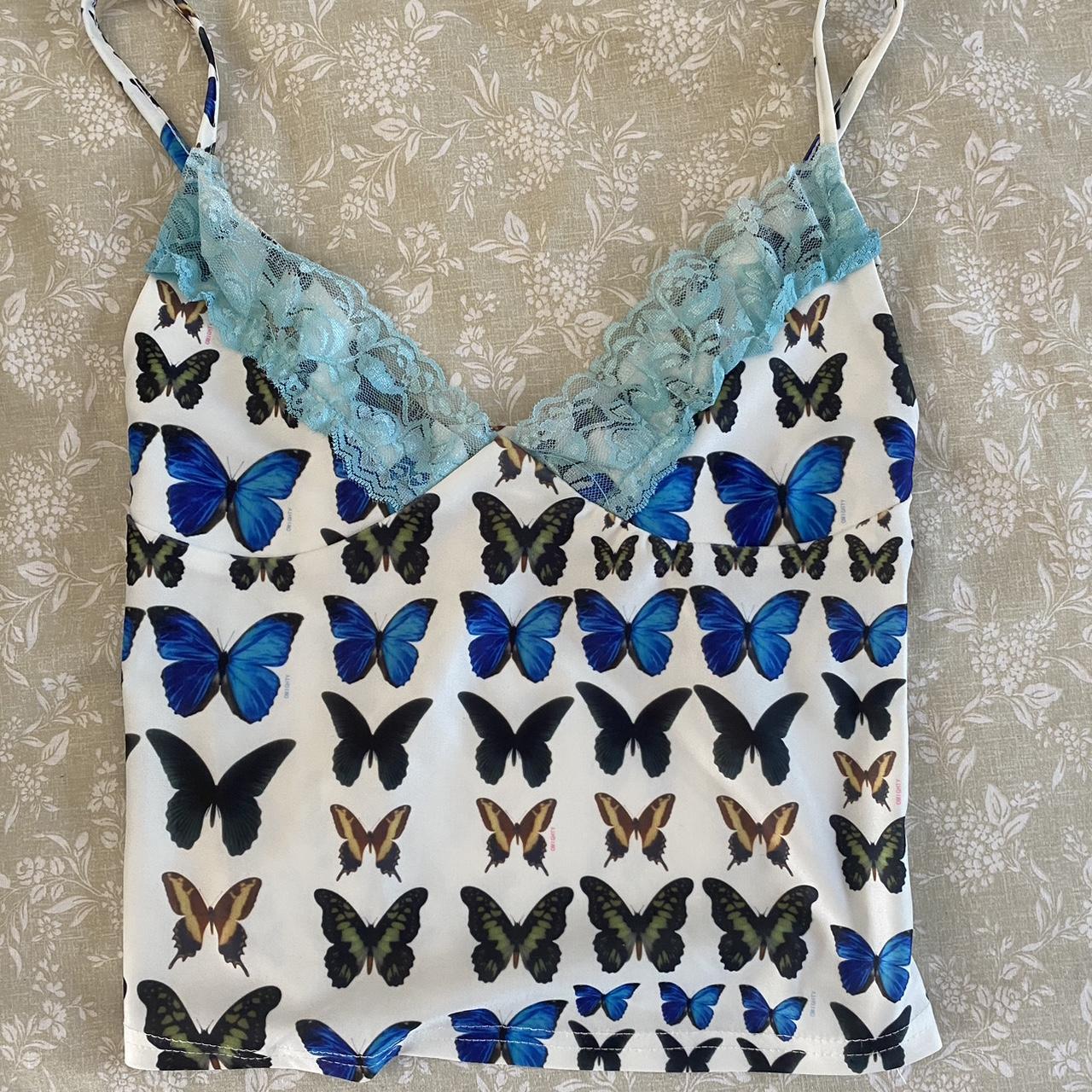 Y2K style butterfly Cami!! barely worn so in... - Depop