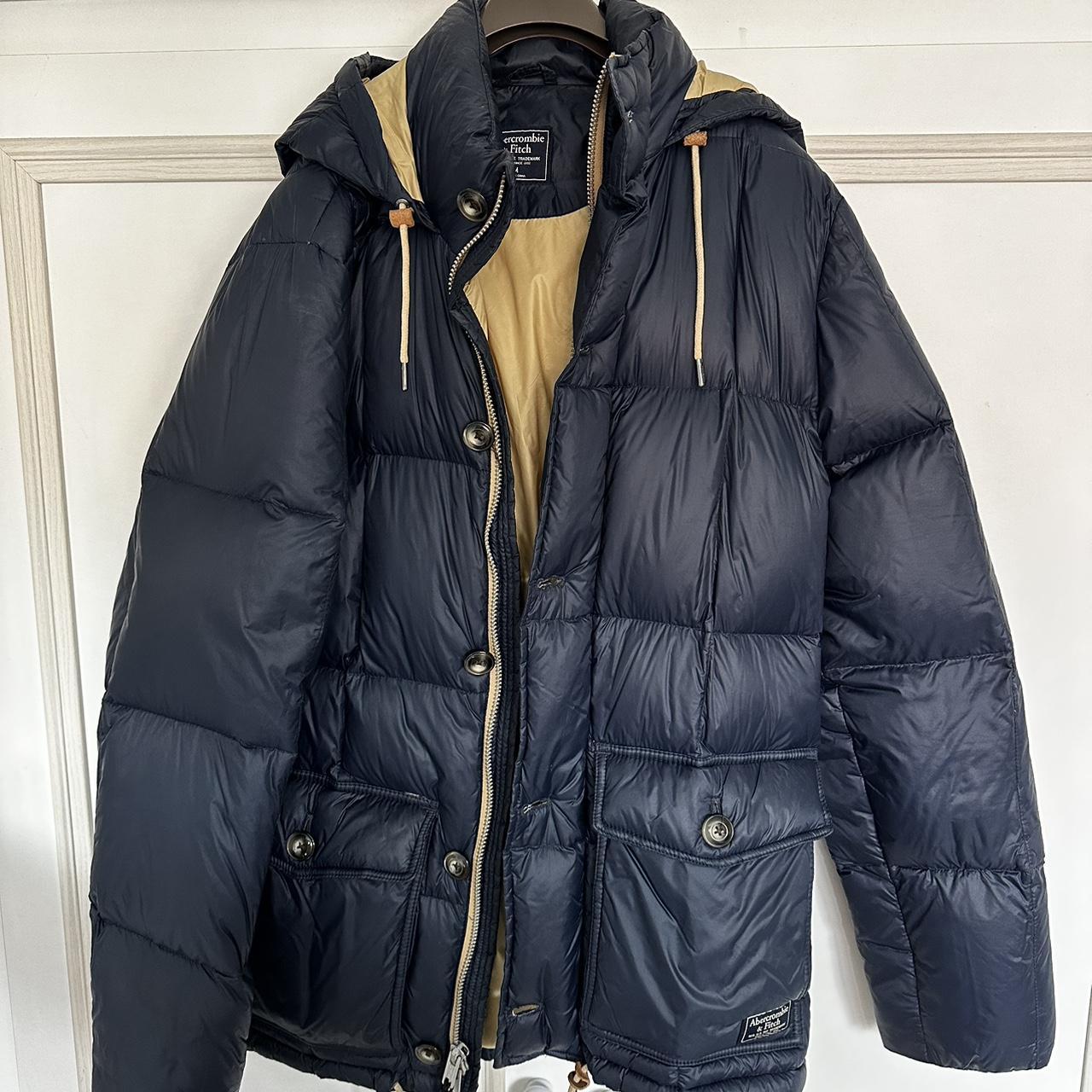 Abercrombie & Fitch Navy Puffer Jacket. Beige/ cream... - Depop