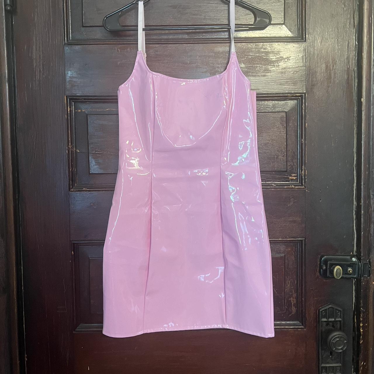 Bubblegum Pink Pvc Dress soft lined zipper down the... - Depop