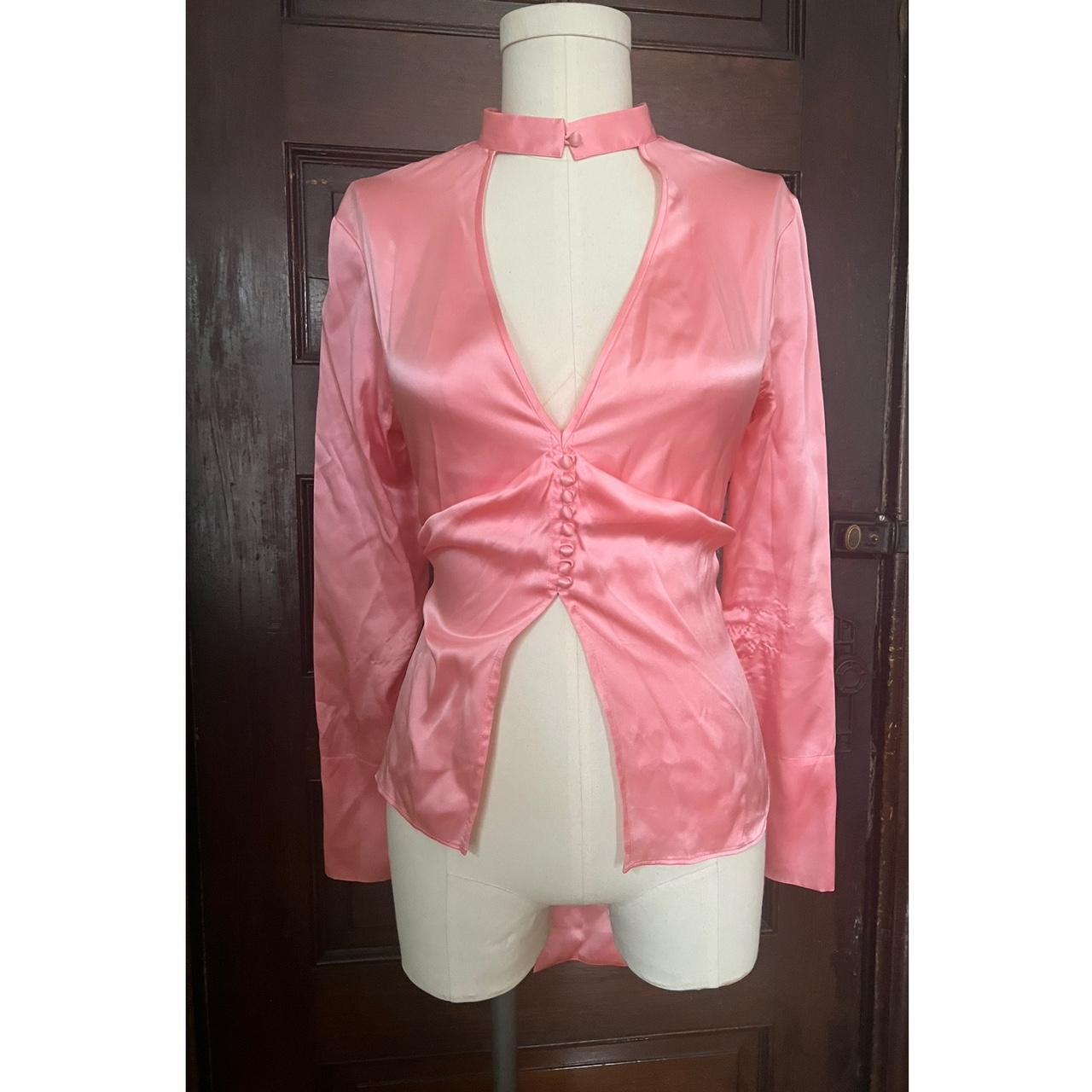 Edition pink satin button up with cut out - Depop
