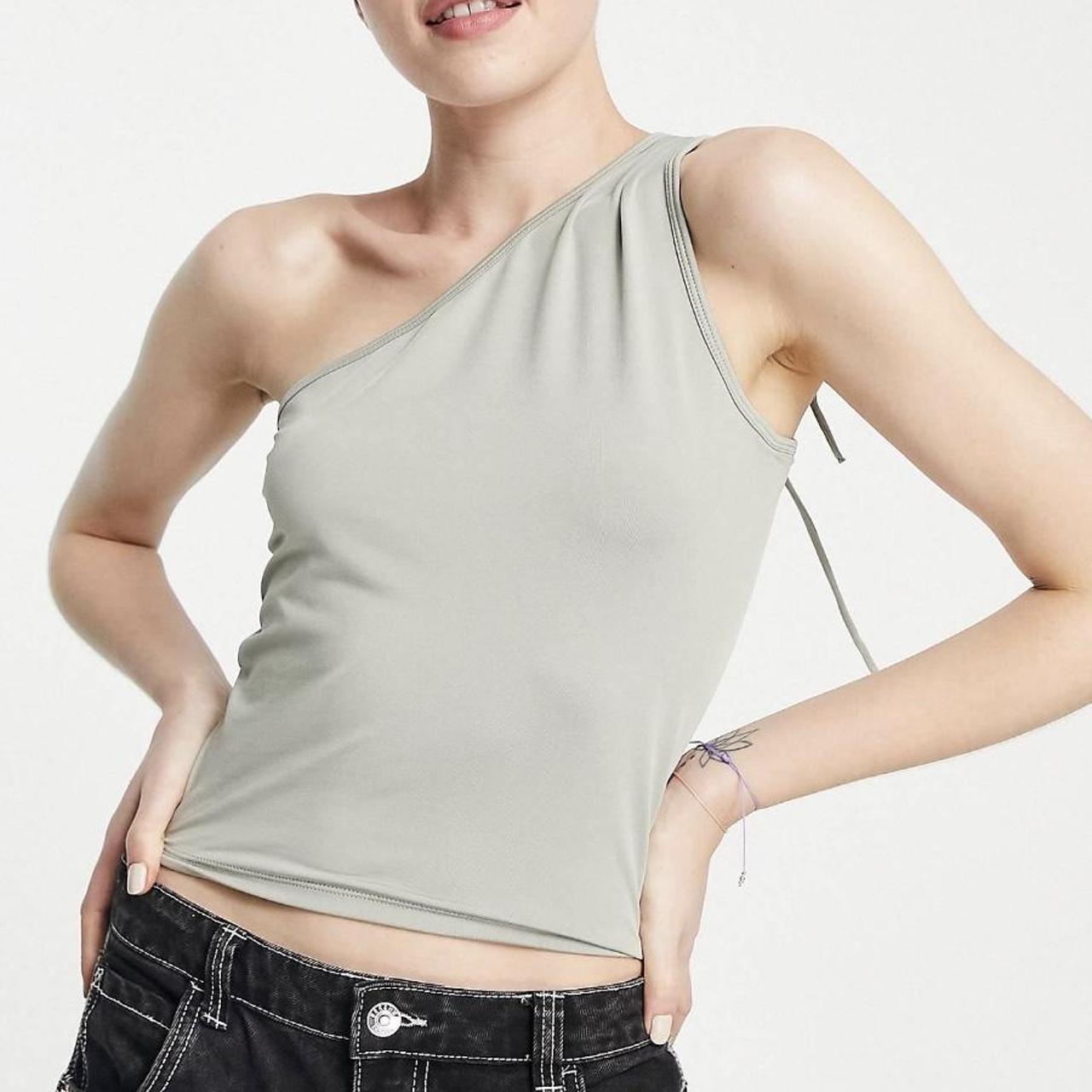 green weekday asymmetrical top, backless thin... - Depop