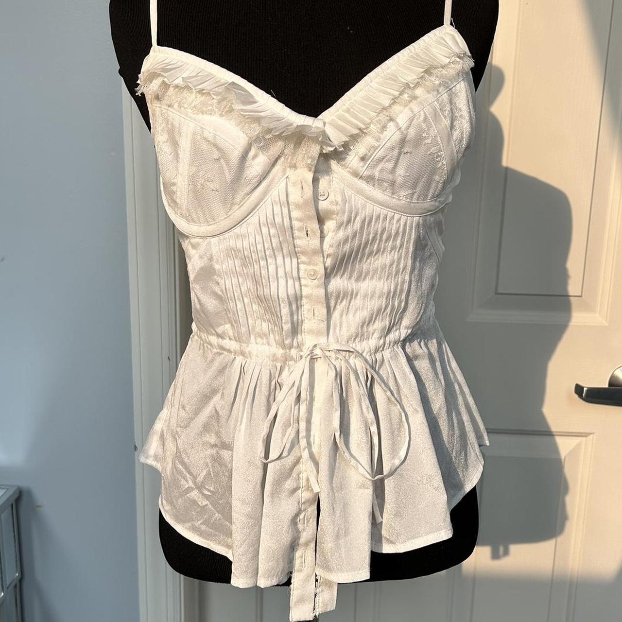 🚨FREE SHIPPING🤍 beautiful white corset button up top... - Depop