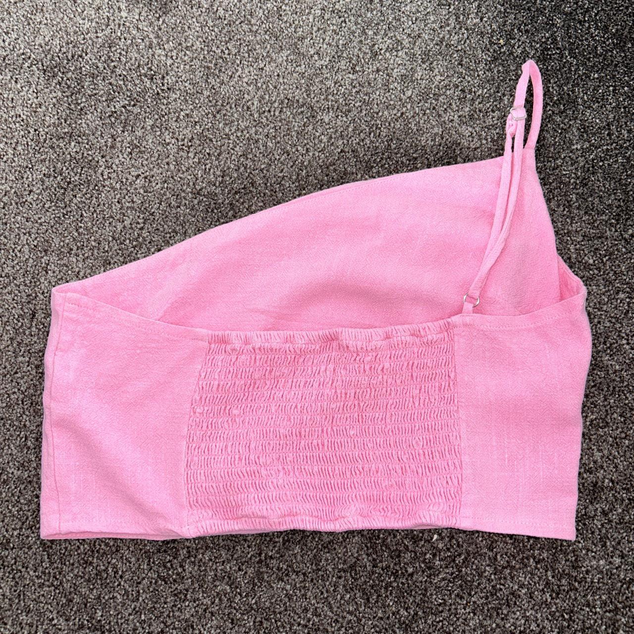 Pink one shoulder crop top with adjustable strap.... - Depop