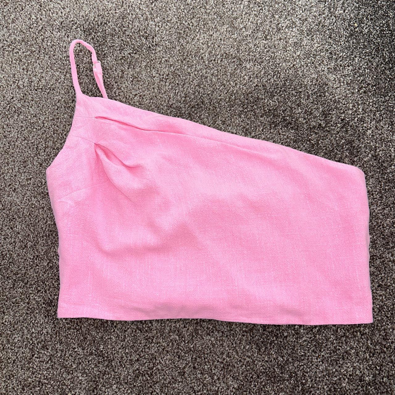 Pink one shoulder crop top with adjustable strap.... - Depop