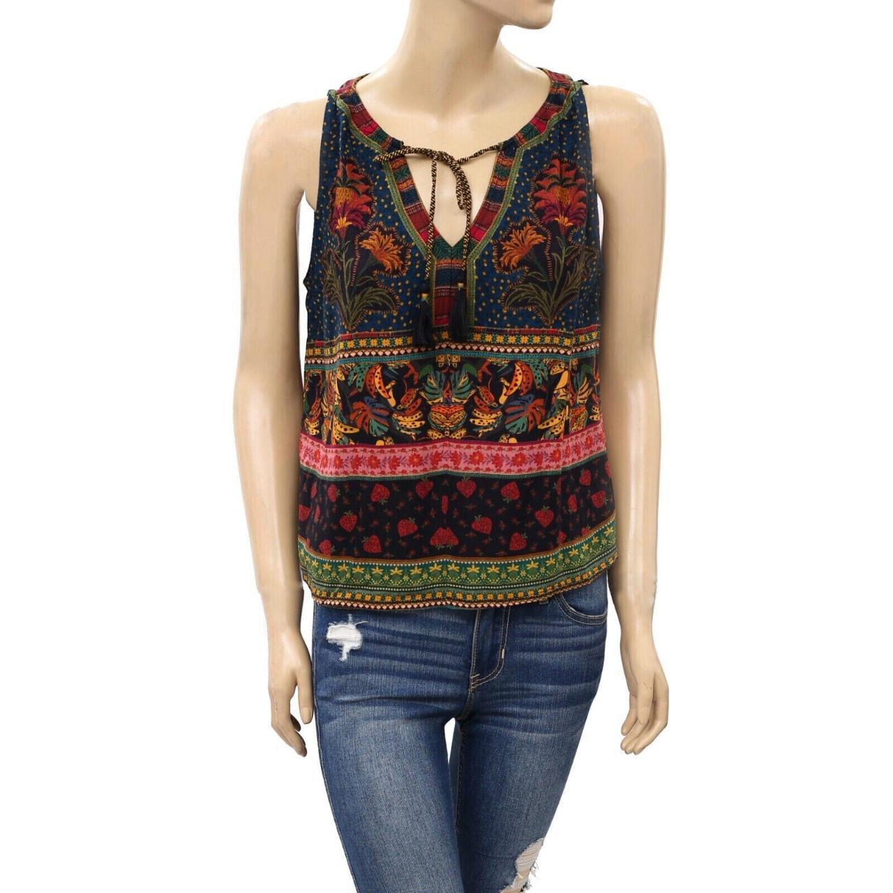 266576 Farm Rio Anthropologie Beauty Patch Tank Top... - Depop