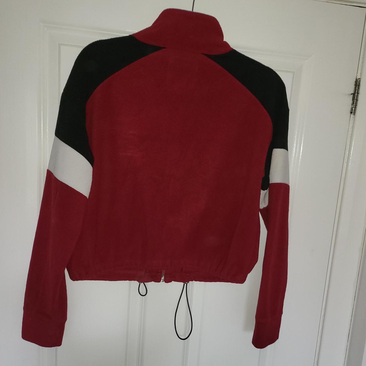 White black and maroon zipped drawstring jumper with... - Depop