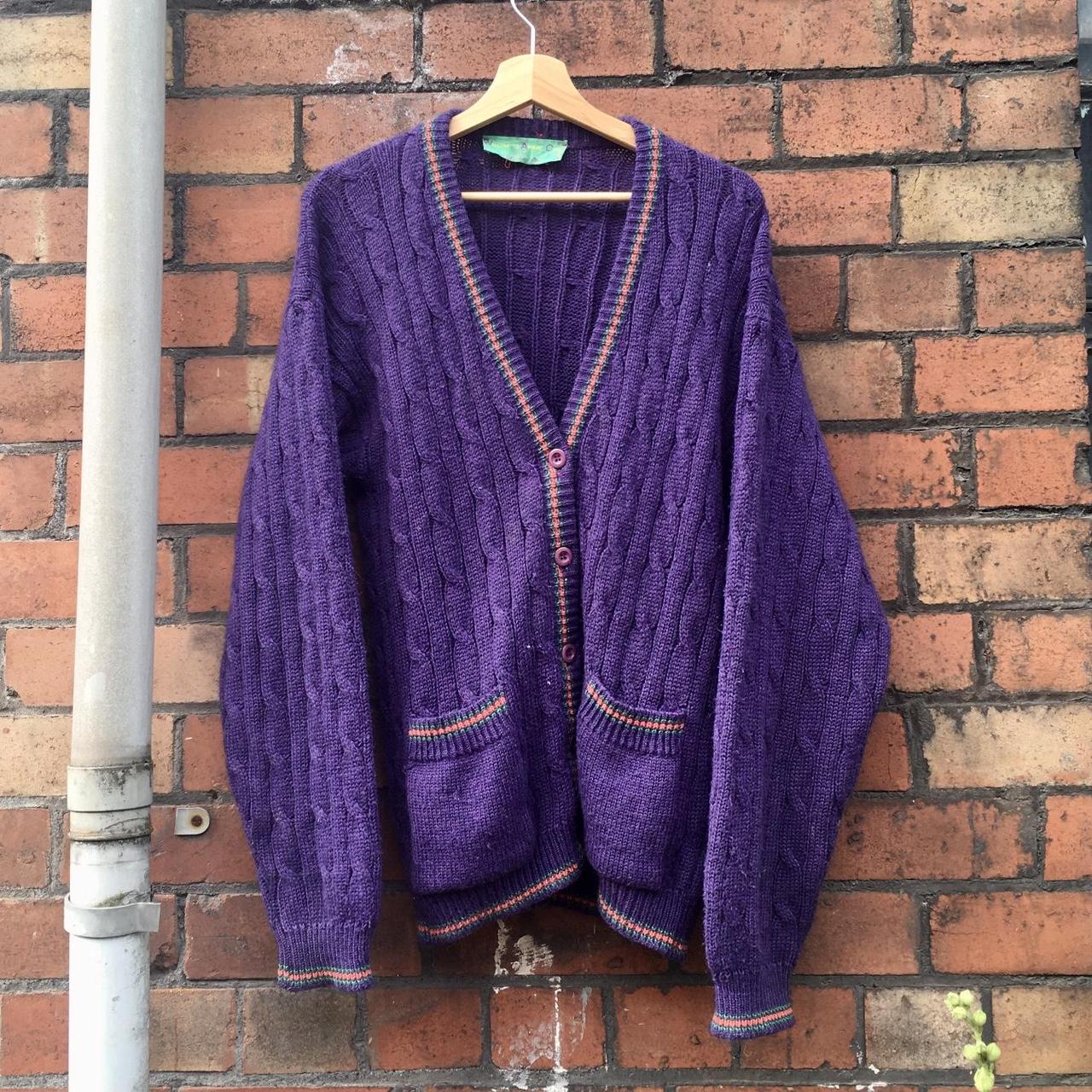 80s Purple Cardigan True French Vintage 80s button... - Depop