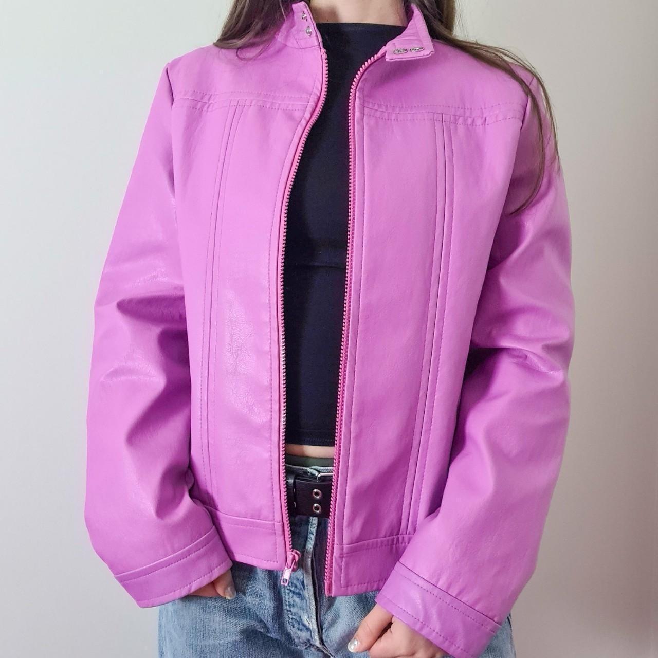 Vintage 00s leather jacket Vintage pink racer moto... - Depop