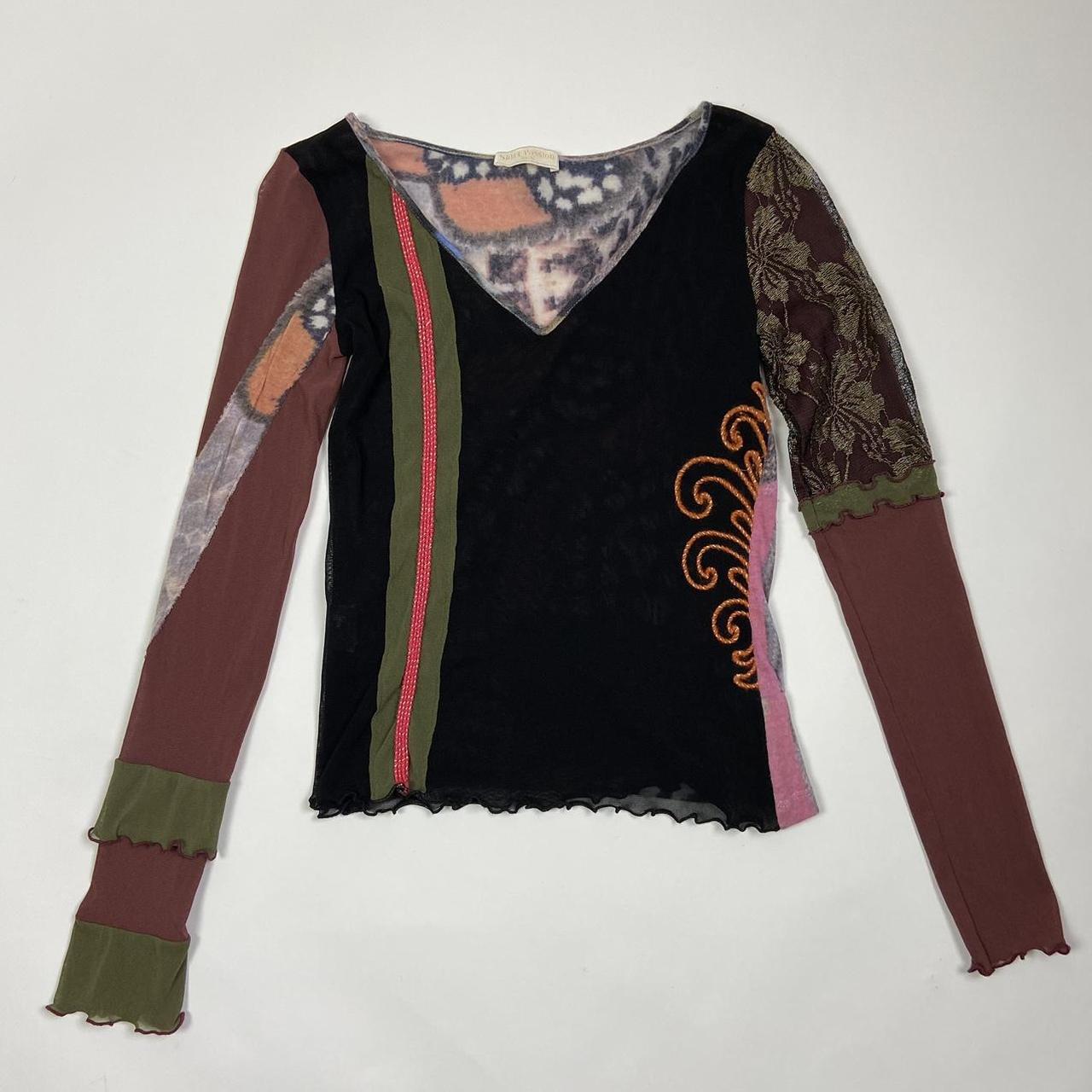 Y2k embellished long sleeve top with patchwork... - Depop