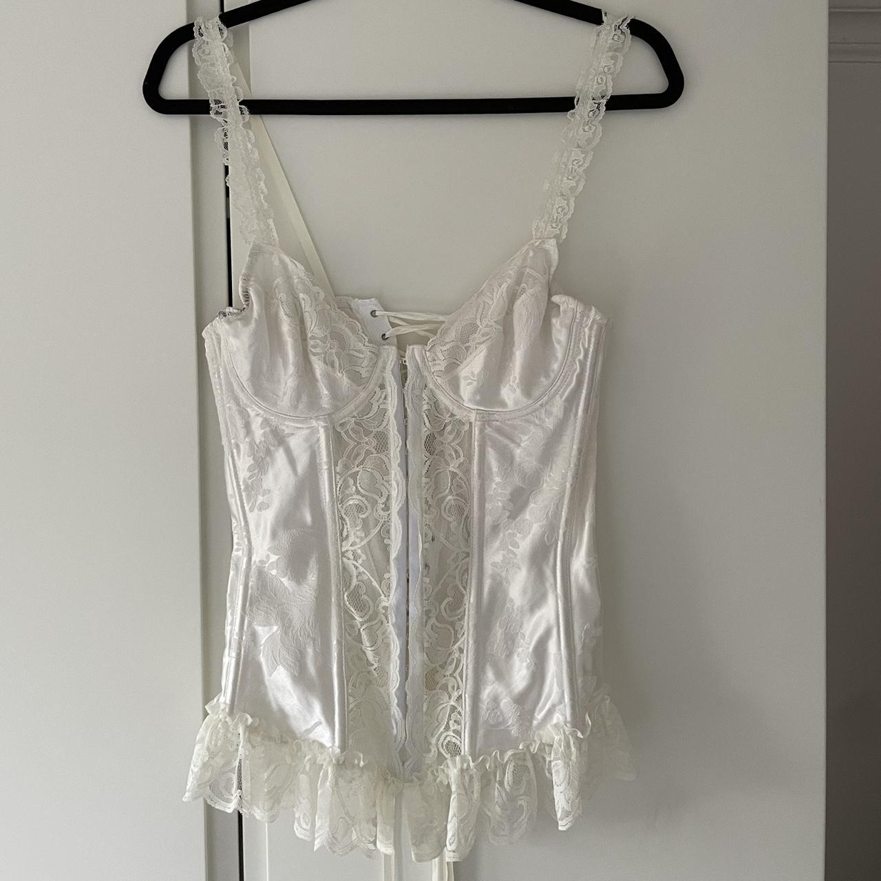 Vintage white/cream corset Satin with lace detail... - Depop