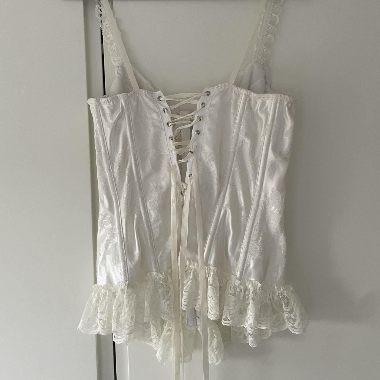 Vintage white/cream corset Satin with lace detail... - Depop