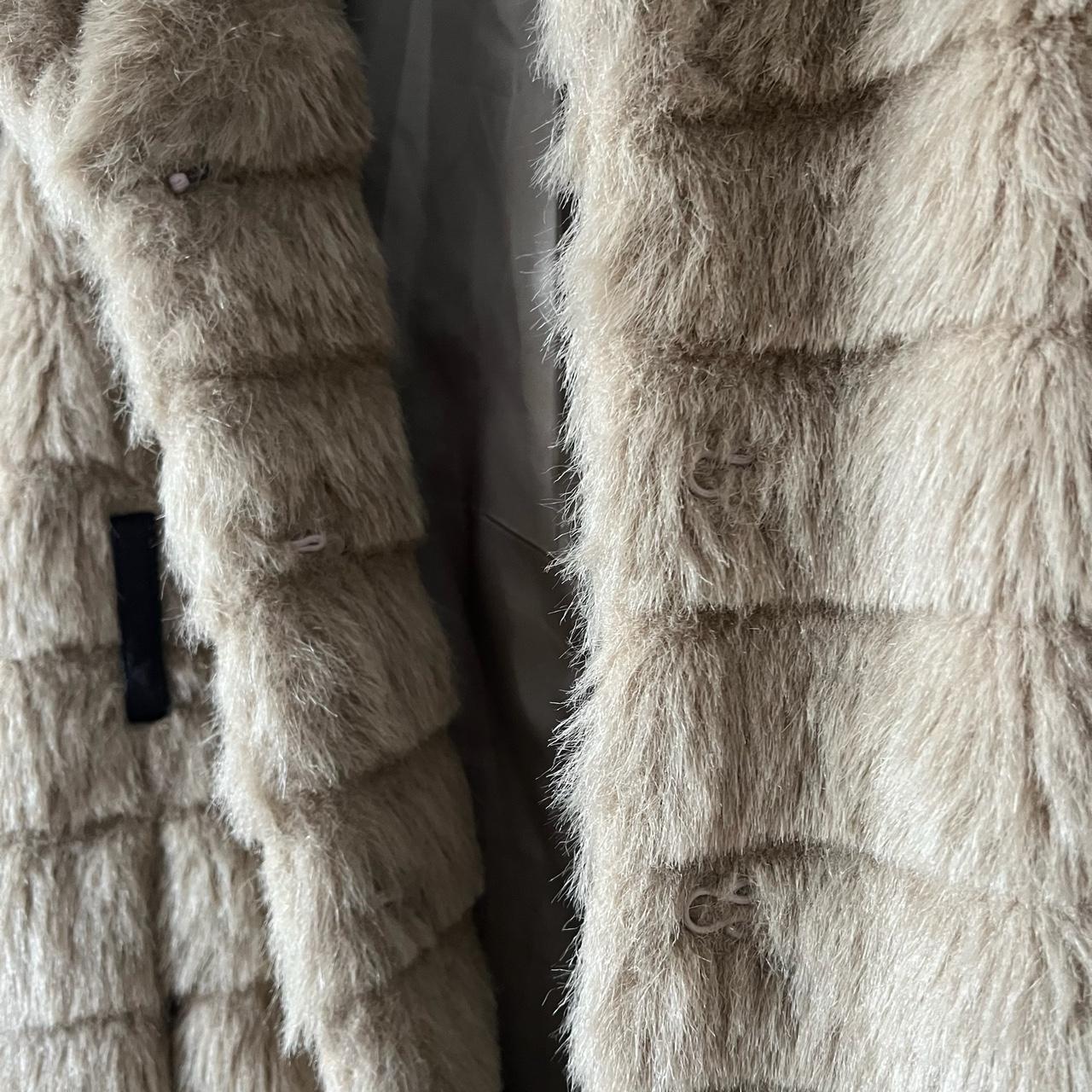 Vintage 90s Faux-Fur Beige Coat with belt loops ... - Depop